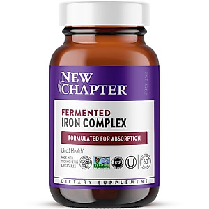 New Chapter Iron Supplement, Whole-Food Fermented Iron Complex Made with Organic Vegetables & Herbs + One Daily Non-Constipating Dose- 60ct, 2 Month Supply