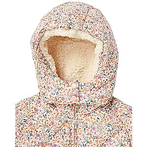 Amazon Essentials Toddler Girls' Long Quilted Cocoon Puffer Coat, Cream Floral, 3T