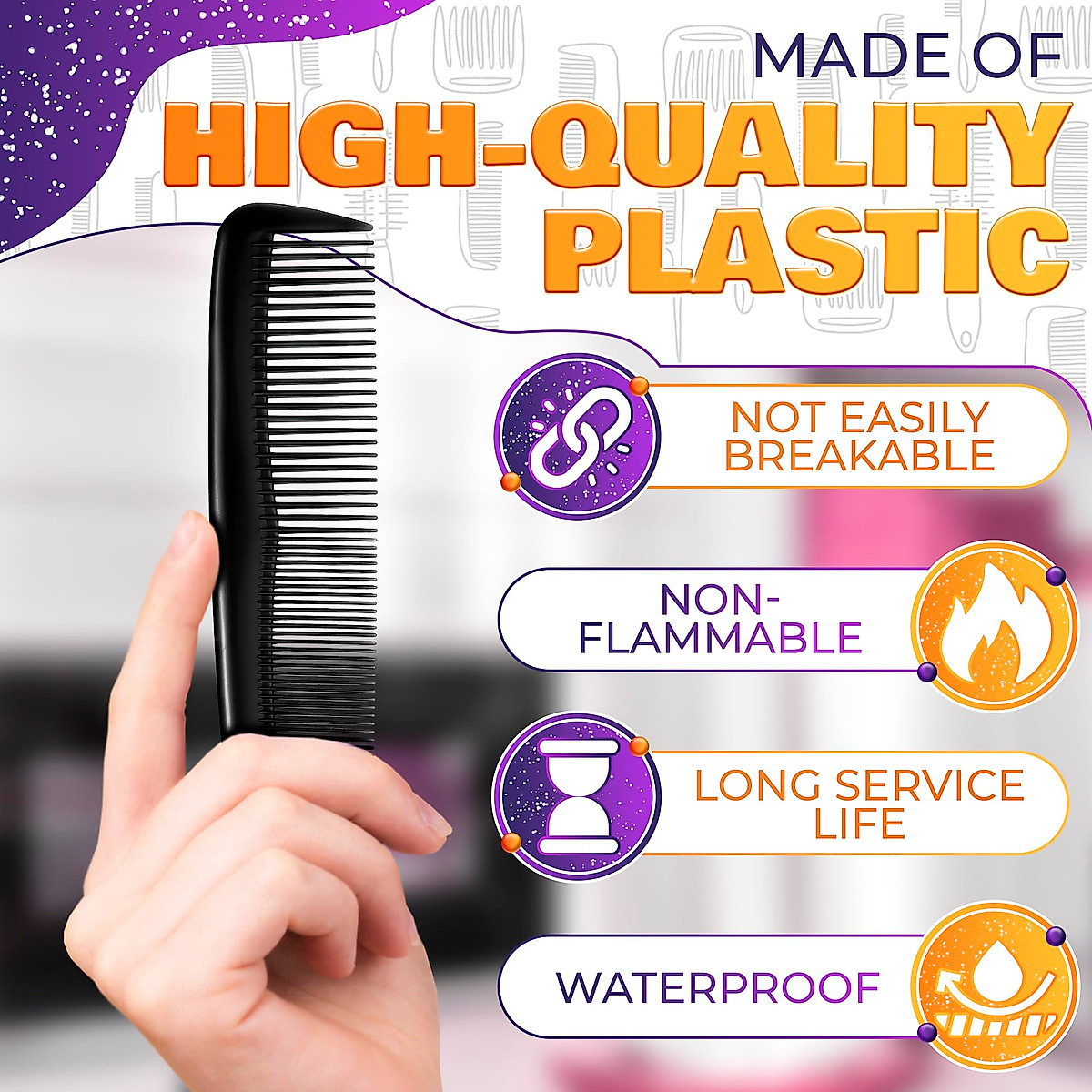 12Pcs Small Combs - Wallet Comb for Men Black Plastic Mens Combs for Hair Disposable Hair Comb Pack Barber Professional Beard Comb for Men