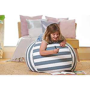 Aubliss Stuffed Animal Bean Bag Storage Chair, Beanbag Covers Only for Organizing Plush Toys, Turns into Bean Bag Seat for Kids When Filled, Medium 32"-Canvas Stripes Grey/White