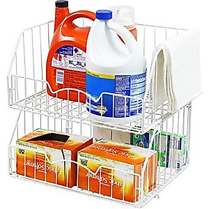 Simple Houseware 2 Pack Stackable Large Wide Entry Basket Bin, White, 17-Inch