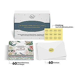 Dessie Bible Verse Cards With 60 Different Designs and Inspirational Bible Verses. Large Blank Note Cards, Envelopes and Gold Seals, 60 Unique Scripture Cards