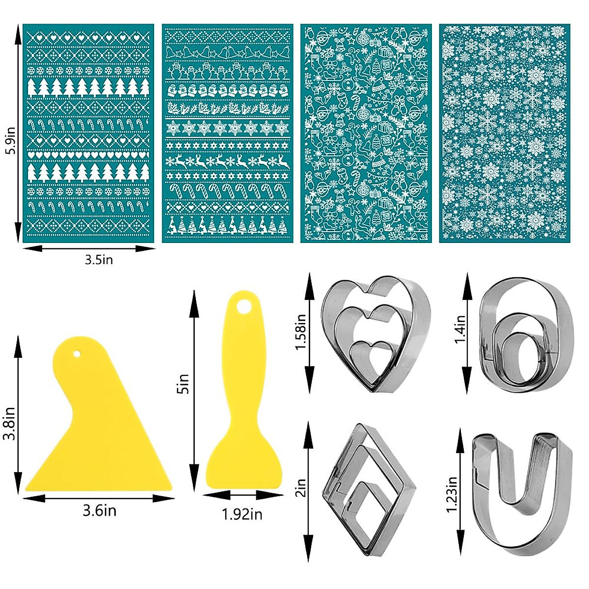 Vellibring Christmas Silk Screen Stencils for Polymer Clay,16Pcs Reusable Silk Screen Print Kit Clay Scraper Polymer Clay Cutters Polymer Clay Kit for Jewelry Clay Making Earrings Decoration Supplies