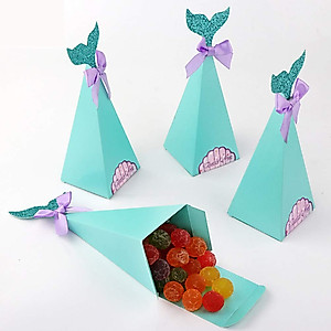 20 Pcs Mermaid Party Boxes with Thank You Stickers Candy Gift Bags for Kids Mermaid Theme Party Supplies