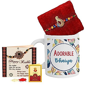 TIED RIBBONS Rakhi for Brother with Gift Set | Coffee Mug (10 Oz) | Greeting Card | Roli Chawal Packet - Raksha bandhan Rakhi Gifts for Brother Rakhi Set for Brother Bhai Rakhi Thread