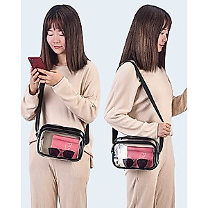 Clear Bag Stadium Approved PVC Clear Crossbody Bag Clear Purse with Front Pocket for Work Concert Security Travel Sports Black
