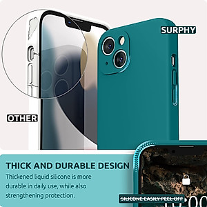 SURPHY Compatible with iPhone 13 Case with Screen Protector, (Camera Protection + Soft Microfiber Lining) Liquid Silicone Phone Case 6.1 inch 2021 (Teal Blue)