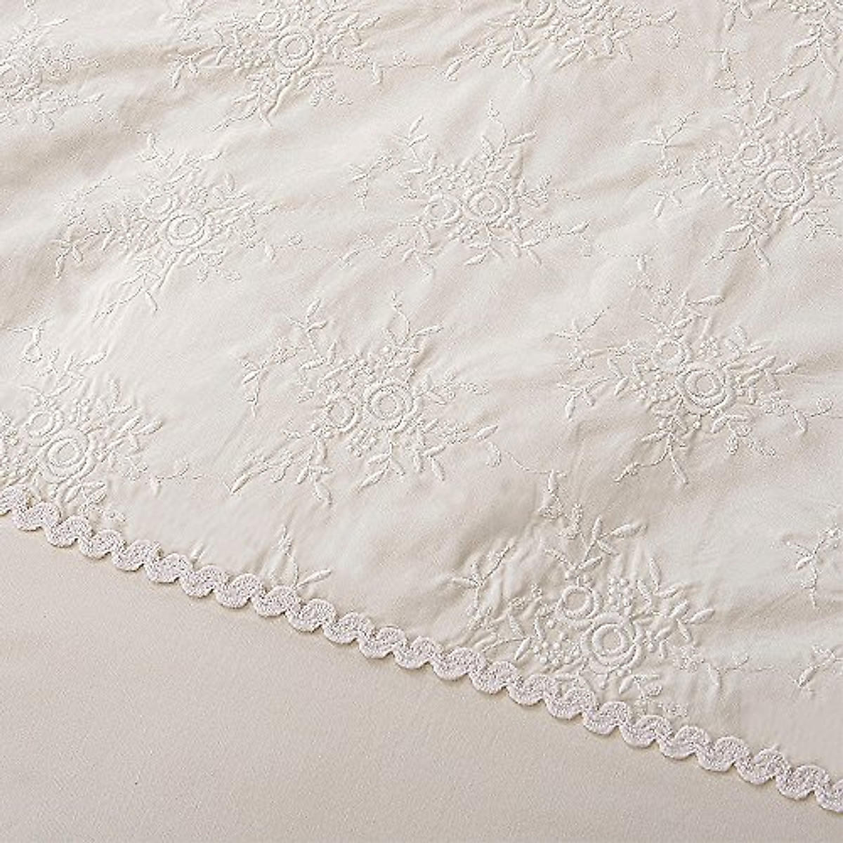 Merryfeel Cotton Duvet Cover Set,100% Cotton Embroidery with lace Duvet Cover Set- Cream- Full/Queen