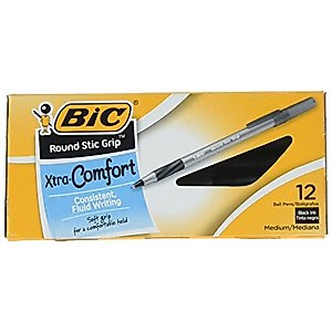 BIC Products - BIC - Ultra Round Stic Grip Ballpoint Stick Pen, Black Ink, Medium, Dozen - Sold As 1 Dozen - Feather-light, ultra-smooth ballpoint pen. - Features BIC's exclusive ink system technology, Easy Glide Feel the Smoothness.TM - Contoured rubber