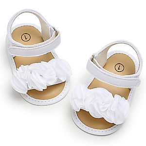 LAFEGEN Infant Baby Girls Summer Sandals with Flower Soft Sole Newborn Toddler First Walker Crib Dress Shoes, 0-6 Months Infant, 03 White