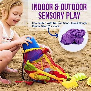 Click N' Play Beach Toys for Kids 3-10 - 18pc Sand Toys Including Sand Buckets for Kids with Sifter, Watering Can, Rake, 4 Hand Tools, 10 Sand Molds & Mesh Beach Toy Bag - Sandbox Toys for Toddlers