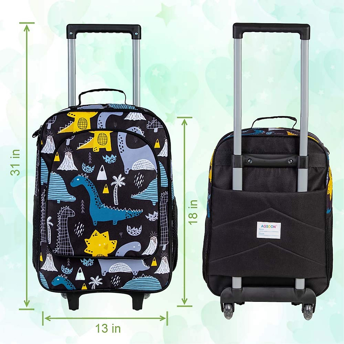 gxtvo Kids Luggage with Wheels for Boys, Dinosaur Rolling carry on Suitcase for Toddler Children