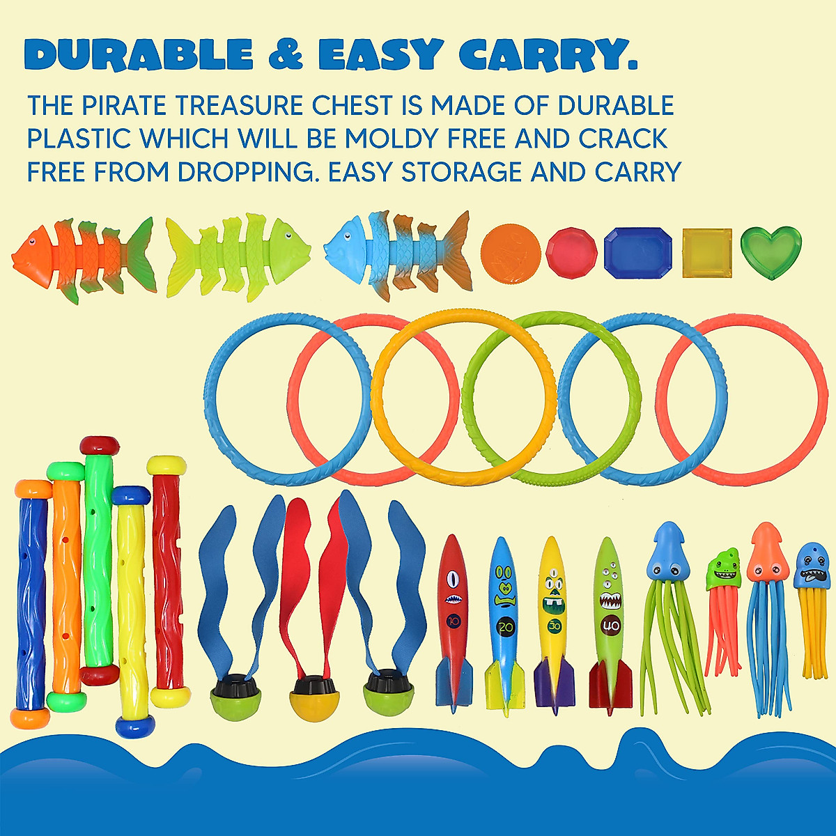 JOYIN 30 Pcs Diving Pool Toys for Kids Ages 3-12 Jumbo Set with Storage Bag Pool Games Summer Swim Water FishToys