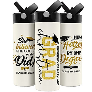 Graduation Gifts for Her, Personalized Graduation Water Bottle w/Straw Lid - 20 oz - 8 Designs - Graduation Gifts for High School, College - Class of 2023