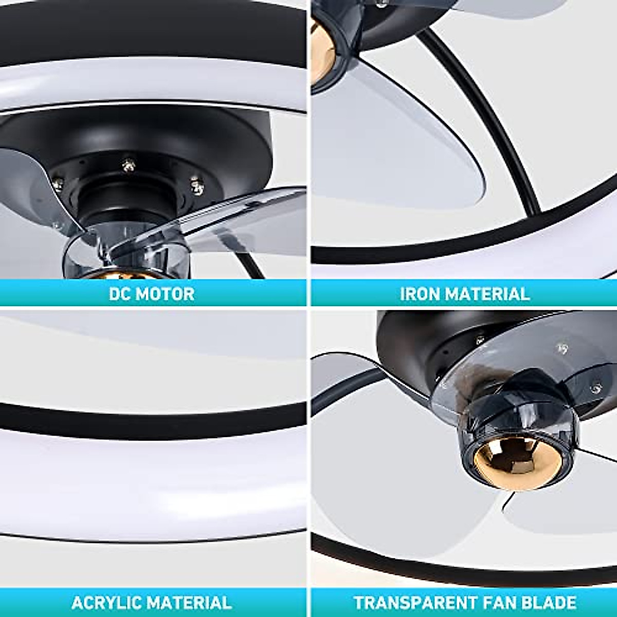 Sunny Hawaii Modern Ceiling Fans with Lights and Remote, 19.7in Dimmable LED 6 Speeds Reversible Blades Timing Indoor Low Profile Ceiling Fan Semi Flush Mount with Remote Control(black)