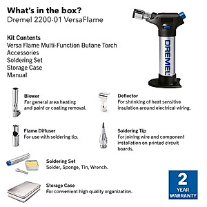 Dremel 2200-01 Versa Flame Multi-Function Butane Torch Perfect for Wood Burning, Leather Crafting, Stencil Cutting, Cordless Soldering, Hot-Knife Cutting of Foam, Plastics and Rope