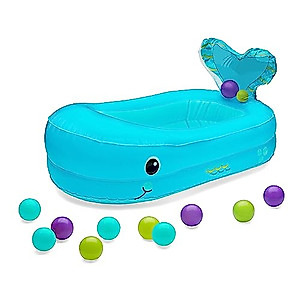 Infantino Whale Bubble Inflatable Baby Bath Tub and 10-Piece Ball Set, Inflated size: 30 in x 18 in (76.2 cm x 45.7 cm), 6-24 Months, Blue