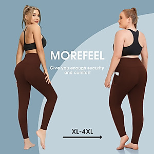 MOREFEEL Plus Size Leggings for Women with Pockets-Stretchy X-4XL Tummy Control High Waist Womens Leggings Workout Yoga Pants