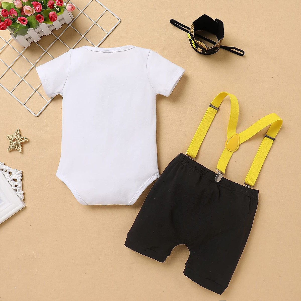 It's My 1st Bee Day Baby Boy First Birthday Clothes Infant Boy Bow Tie Romper Bodysuit Cake Smash Shorts Pants Y-Back Suspenders Photo Shoot Outfits Black-Bowtie It's my 1st bee day 12-18 Months