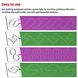 Kapyoo 4Pcs Free Motion Quilting Templates Machine Quilting Templates Quilting Rulers Quitling Design Quilting Supplies Quilting Stencil with Non-Slip Grips (Continuous Line Design Series)