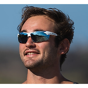 Tifosi Optics Track Sunglasses (White/Black, Smoke Bright Blue)