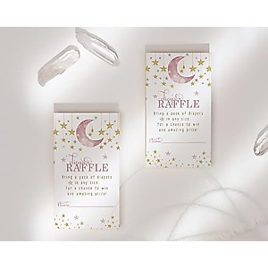 Twinkle Little Star Diaper Raffle Tickets, Celestial Baby Shower Games for Prizes, Pink and Gold Baby Shower Diaper Raffle Invitation Insert Cards, 50 Pack