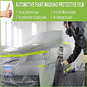 Yudahgan Pre-Taped Masking Film-55inx65ft Tape and Drape Painters Paper Rolls, Plastic Painting Film for Automotive Painting Covering （Masking Film:3rolls,Tape:2rolls）
