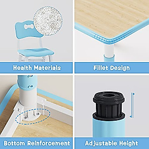 Brelley Toddler Table and Chairs Set for 4,Kids Study Table and Chair Set, Height-Adjustable, Graffiti Desktop, Children Activity Table for Daycare, Classroom, Home