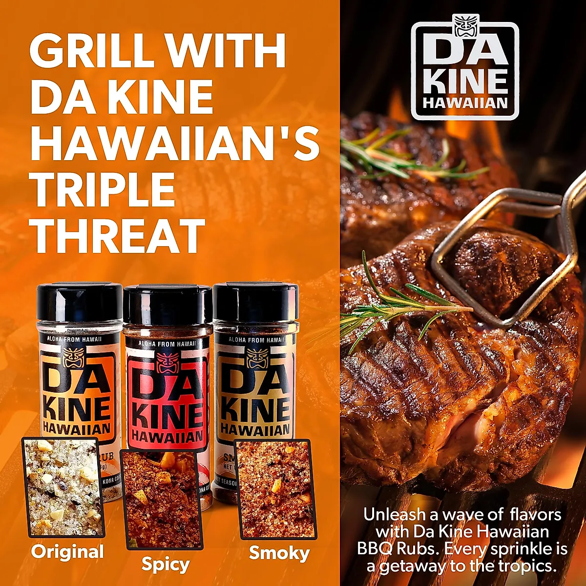 Da Kine Hawaiian Premium BBQ Dry Rub Seasoning Pack - Authentic BBQ Seasoning Blend - Perfect Gourmet Rub Spices for Smoking, Grilling & Cooking, Gluten-Free, Low Sodium, No MSG - Gift Pack (4 Oz. - 3 Pack)