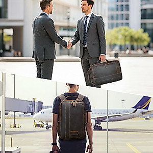 Masa Kawa Leather 15.6" Laptop Backpack for Men Convertible Briefcase Backpacks School Bookbag Expandable Vintage Business Work Travel Rucksack Daypack, Brown