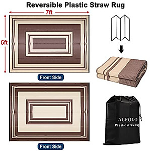 Alfolo Outdoor Rug 5x7 Waterproof Plastic Straw Outdoor Patio Rugs for RV, Camping Rugs,Porch Balcony Rugs,Deck Rugs,Pool Rugs, Indoor Outdoor Rugs Brown Beige