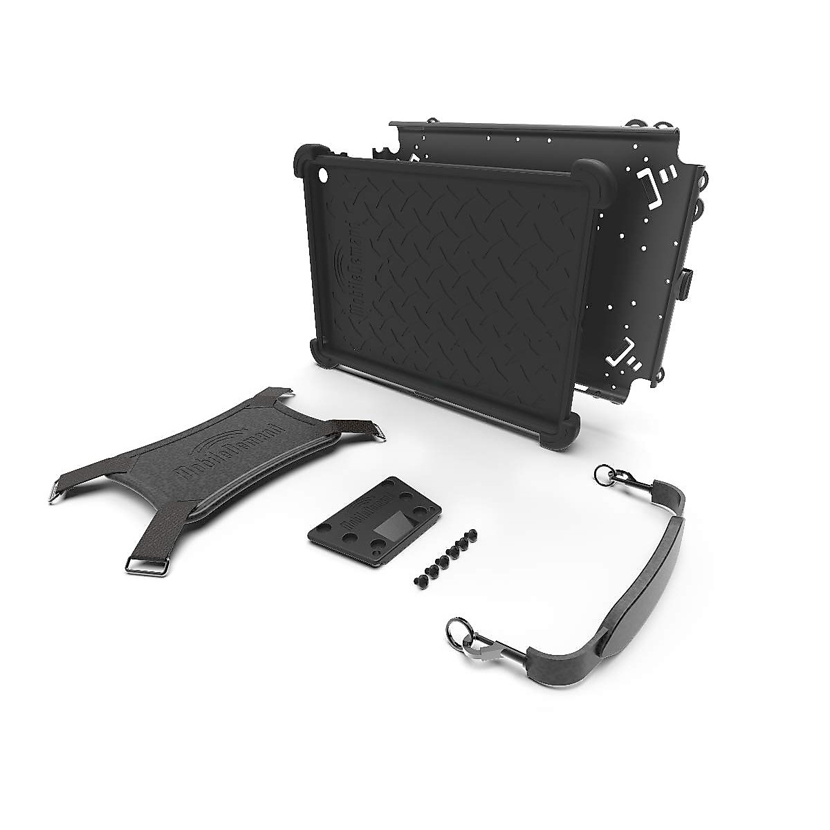 MobileDemand Ultra Rugged Case for iPad 10.2 – Briefcase Handle, Back Hand Strap – Lightning Port Cover – Shock Absorbing Rubber Bumpers, Fully Protective Case – Black – Heavy Duty Tablet Case