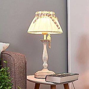 KARMIQI Table Lamp for Living Room, Boho Bedside Table Lamp with Fabric Shade, Mid Century Side Lamp Farmhouse Contemporary Lamp for Bedroom