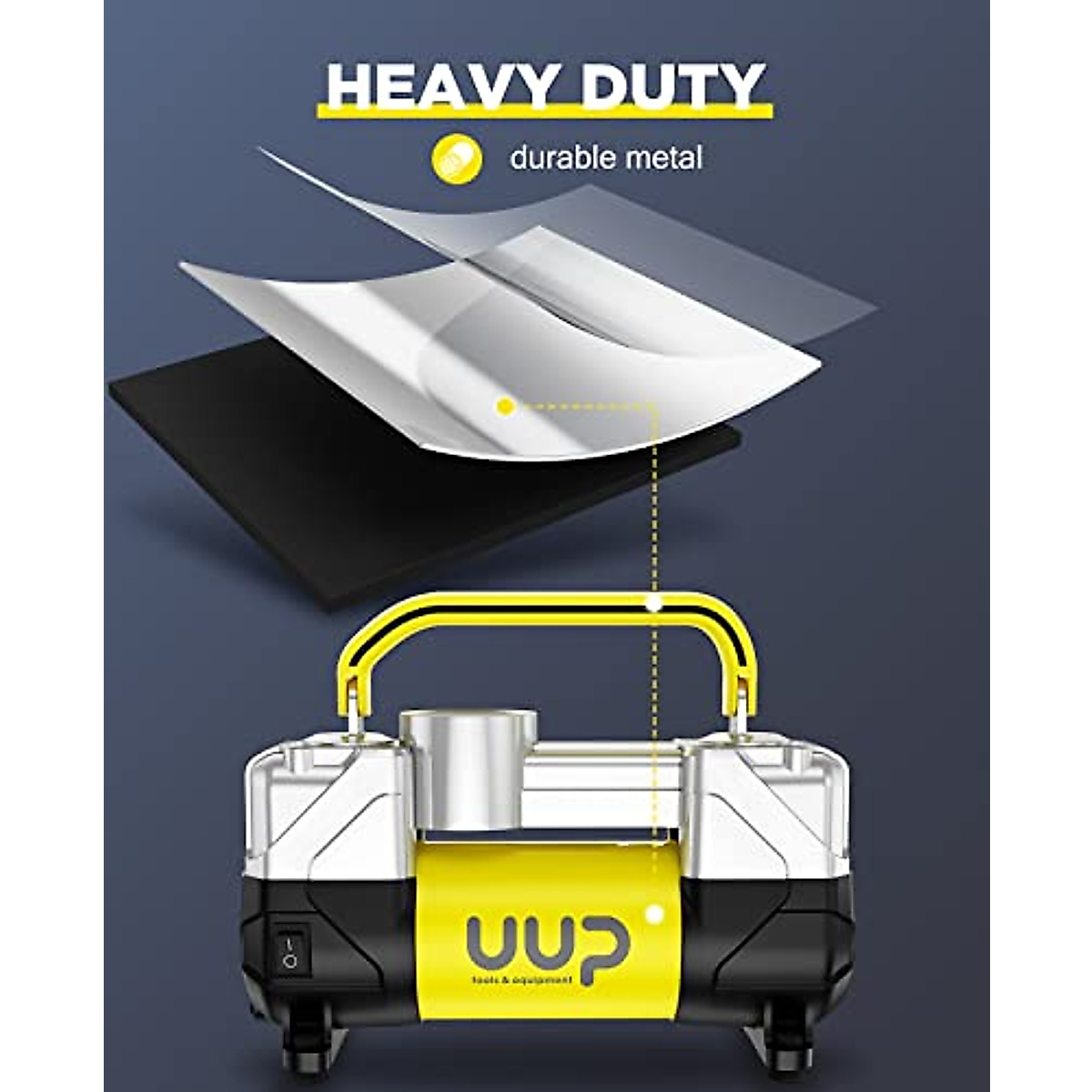 UUP Tire Inflator Air Compressor, 150PSI 12V DC Double Cylinders Heavy Duty Portable Air Pump w/Emergency LED Light for Truck, SUV, Car, RV