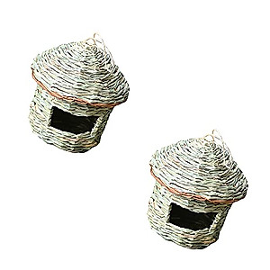 Rehomy Hanging Bird Houses Nest, 2pcs Reed Grass Hand Woven Bird Nesting Hanging Cage Grass Bird Hut Shelter for Parrot, Cockatiel, Parakeet, Canary, Finch Bird, Hummingbird, Dove, Budgie
