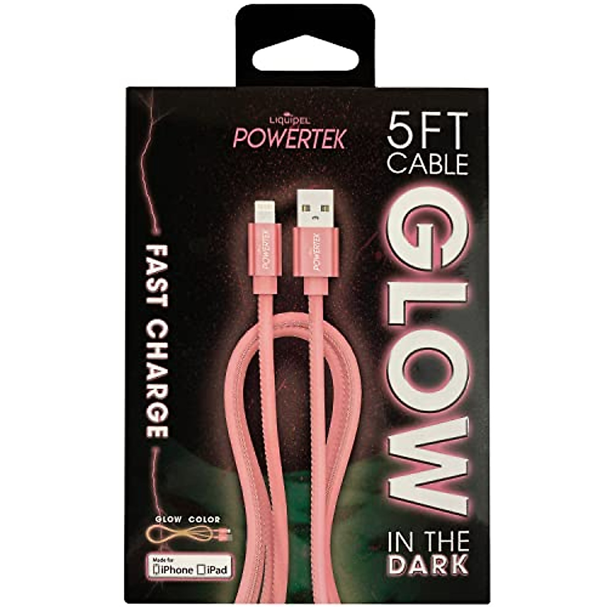 LIQUIPEL Powertek Glow MFi Certified Charger Compatible for Apple iPhone, iPad, 5ft Cable, Lightning to USB Cable Cord, Fast Charging Lightning Cable (Pink)