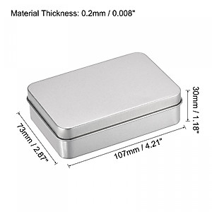 uxcell Metal Tin Box, 2pcs 4.21" x 2.87" x 1.18" Rectangular Empty Tinplate Storage Containers with Lids, Silver Tone