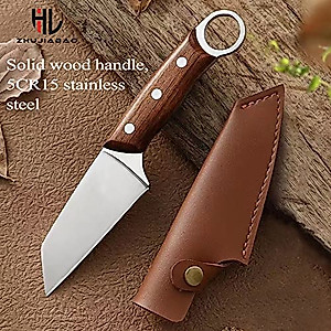 HL zhujiabao 2 Pcs Knives Set- Fixed- 8.5 inch Carbon Steel Knife with Leather Sheath-Wooden Handle Bushcraft Knife-Outdoor Full Tang Knife- Useful Knives-Survival Tactical Camping Knife-Utility Knife