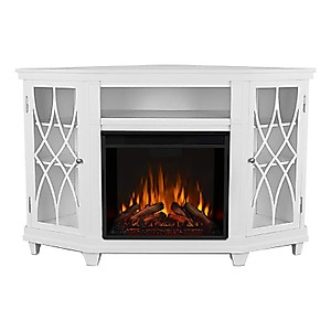BOWERY HILL Modern Wood Corner Fireplace TV Stand for TVs up to 56" in White