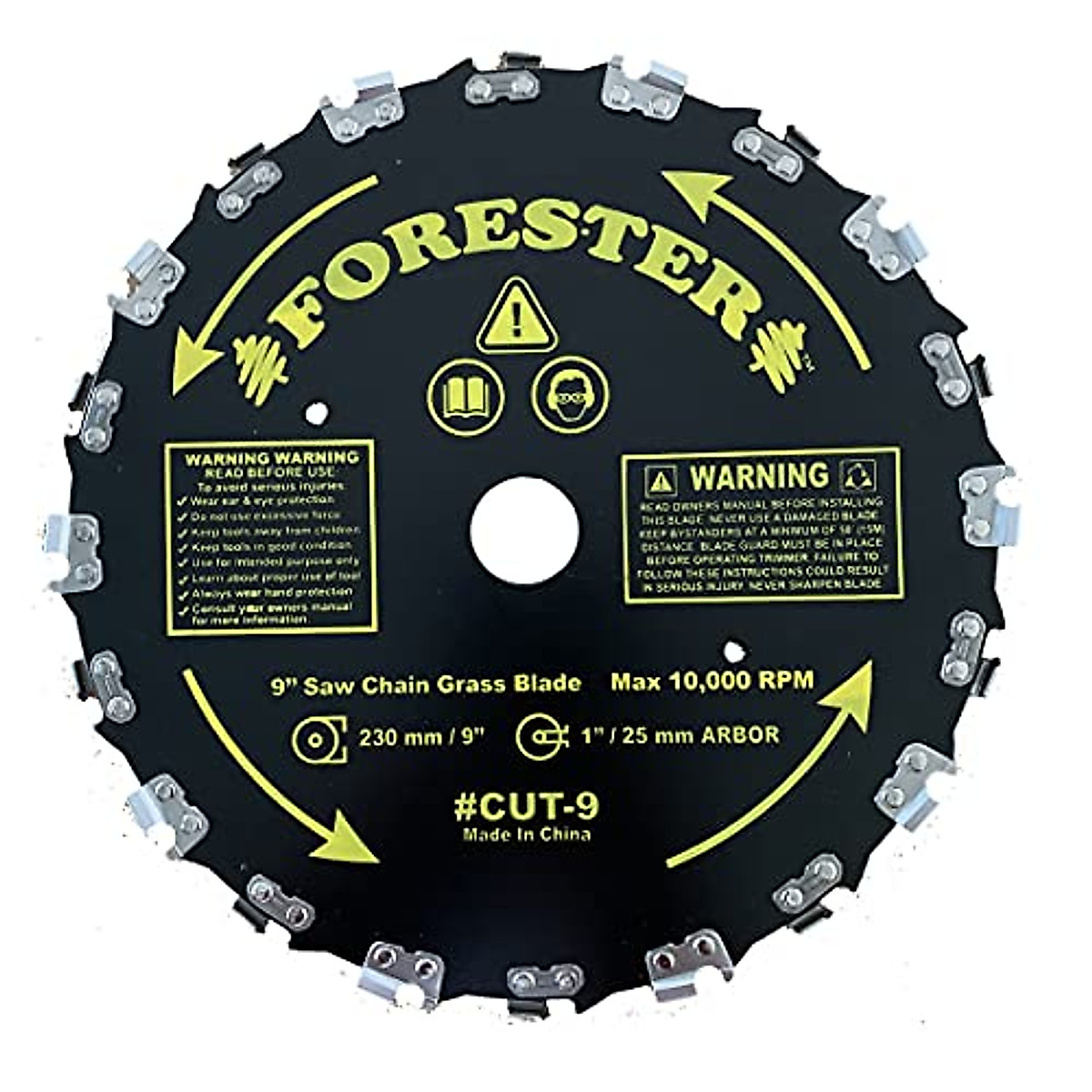 Forester 9” Chainsaw Brush Cutter Blade – 20 Tooth Circular Trimmer Saw Blade - for Trimming Trees, Clearing Underbrush, Cutting String, Weeds and Bush