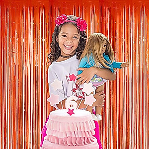 Twinkle Star Photo Booth Backdrop Foil Curtain Tinsel Backdrop Environmental Background for Birthday Party, Wedding, Graduation, Christmas Decorations (2 Pack, Orange)