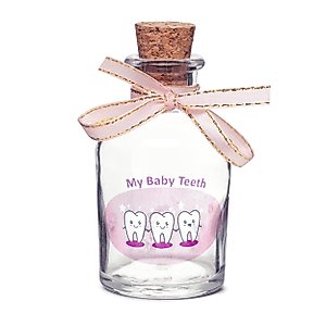 Baby Teeth Keepsake Tooth Fairy Glass Holder for Boy Girl | Birthday Gift and Baby Shower Pink