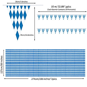 Lrviis Oktoberfest Tablecloth, 2 Munich Oktoberfest Tablecloths - 108" x 54" Oktoberfest Bavarian Flag Plaid Tablecloth with 2 Oktoberfest Banners for Oktoberfest Decorations