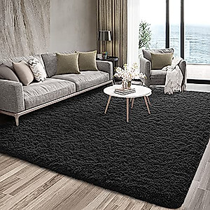 Sovolibee Ultra Soft Fluffy Area Rugs for Bedroom Living Room, Indoor Shaggy Non-Slip Floor Carpet for Room Girls Dorm Baby Nursery Play Mat- Modern Home Decor Rug 4 x 5.3 Feet Black