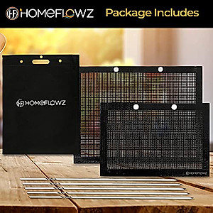 Homeflowz Mesh Grill Bags and Skewers - Extra Large 40x30cm + Medium BBQ Bags for Grill - Heat Resistant Non-Stick Reusable Grilling Bags - Easy to Clean - Use On All Outdoor Grills - Durable Design