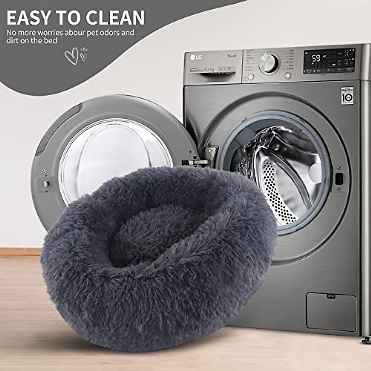 ZEJEUER Cat Bed, Small Dog Bed, Round Donut Washable Plush Fluffy Faux Fur Soft Cushion Beds for Indoor Pets