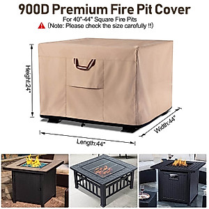 Fire Pit Cover Square - 42-44 Inch Heavy Duty 900D Strong Tear-resistant and UV Resistant and Waterproof and Fading Resistant Material Polyester Firepit Covers Square for Outdoor Fire Table - Wheat