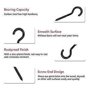 HNXAZG 1 Inch Screws Hooks Ceiling Cup Hook Ring Screws for Indoor Outdoor Plant Hangers, Hanging Lights and Wires, Black 120 Pcs