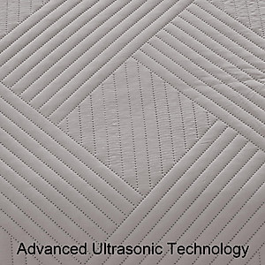 Whale Flotilla Queen Quilt Set, Soft Lightweight Quilts Bedspreads Coverlet with Embossed Pattern, Bedding Sets with 2 Pillow Shams, Reversible Bed Cover for All Seasons, 96x90 Inches, Light Grey