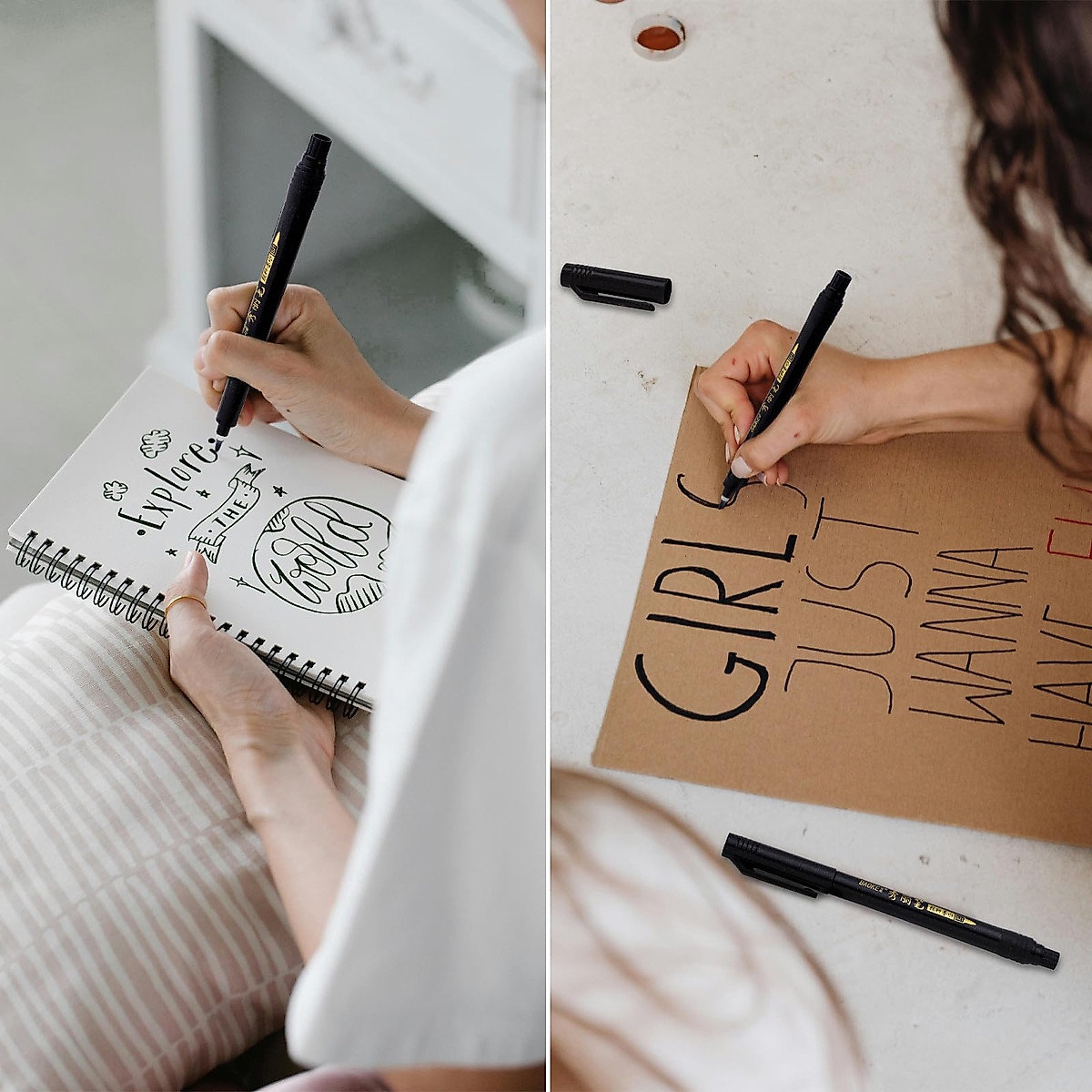 MISULOVE Hand Lettering Pens, Calligraphy Pens, Brush Markers Set, Soft and Hard Tip, Black Ink Refillable - 4 Size(6 Pack) for Beginners Writing, Art Drawings, Water Color Illustrations, Journaling